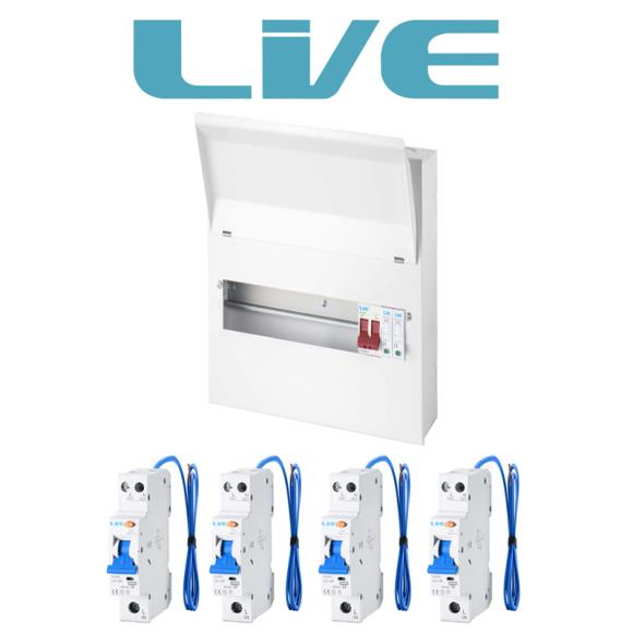 Live 6 Way Metal SPD Consumer unit with 4 A Rated RCBOs & 100A Main Switch